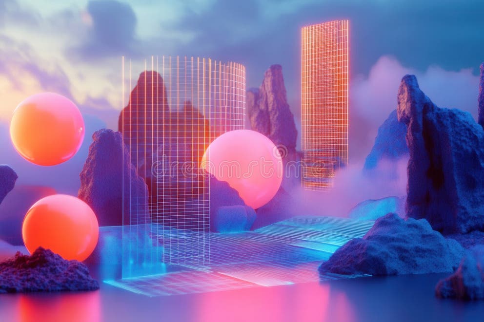 Futuristic Mixed Reality Landscape with Digital Textures, Holographic ...