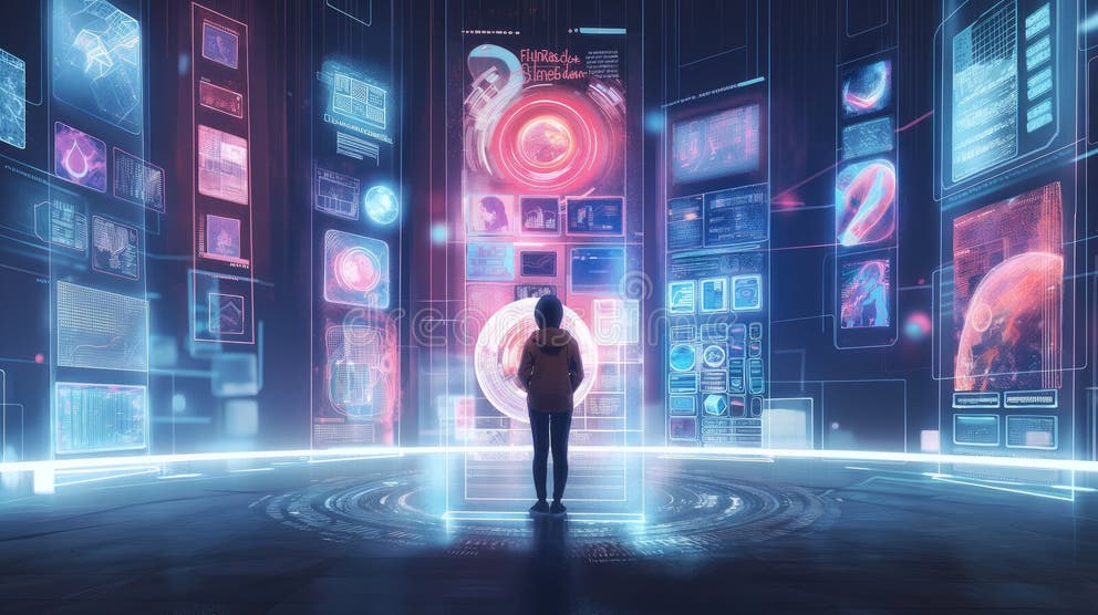 A Futuristic Mobile Developer at Their Work Table, Surrounded by ...