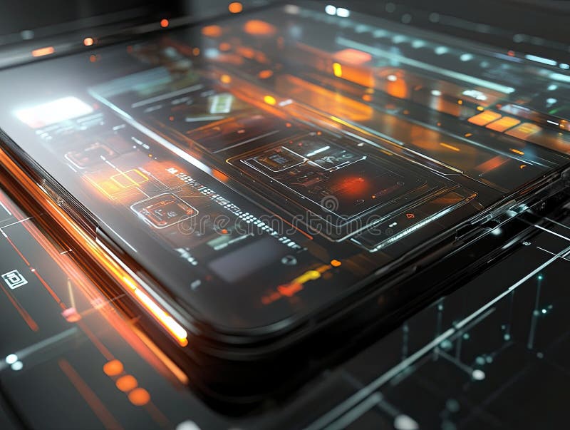 Futuristic Mobile Device with Glowing Interface Displaying Intricate ...