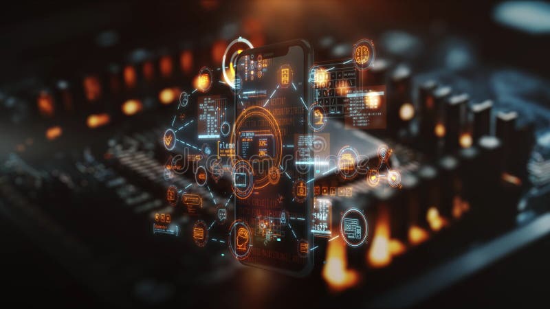 Smartphone Showing Futuristic HUD Interface with Data Analysis and ...