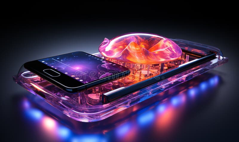 Futuristic Mobile Phone with Hologram on the Screen. 3d Rendering ...