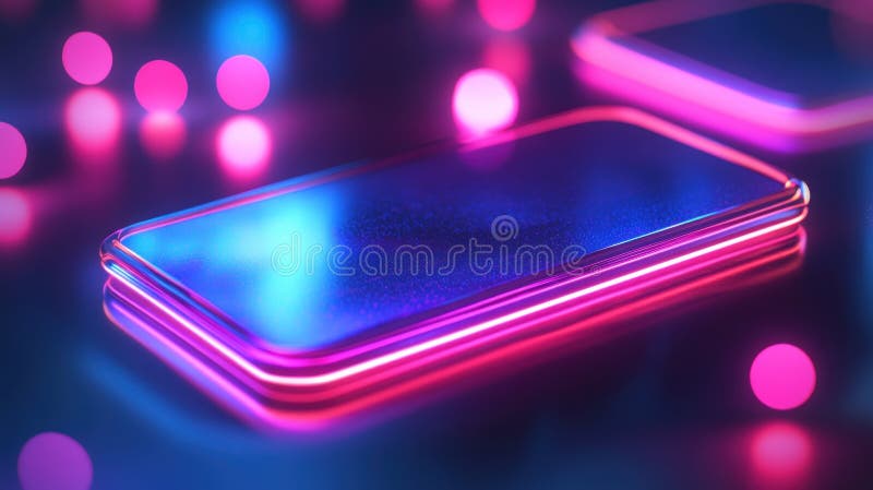 Futuristic Mobile Phone with Vibrant Neon Glow Stock Illustration ...