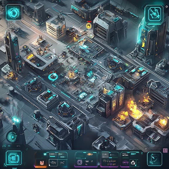 Futuristic Mobile Strategy Game Interface Featuring a Sci-Fi Cityscape ...