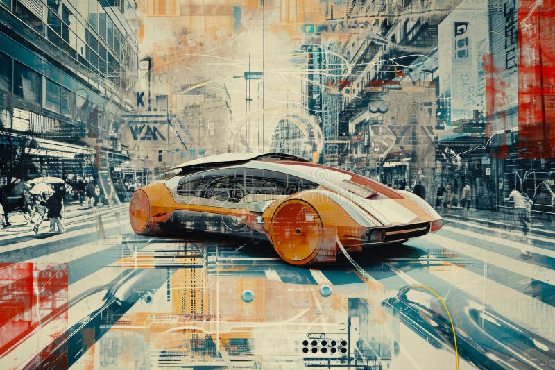 Futuristic Mobility Concept in Urban Setting - Modern Collage Art ...