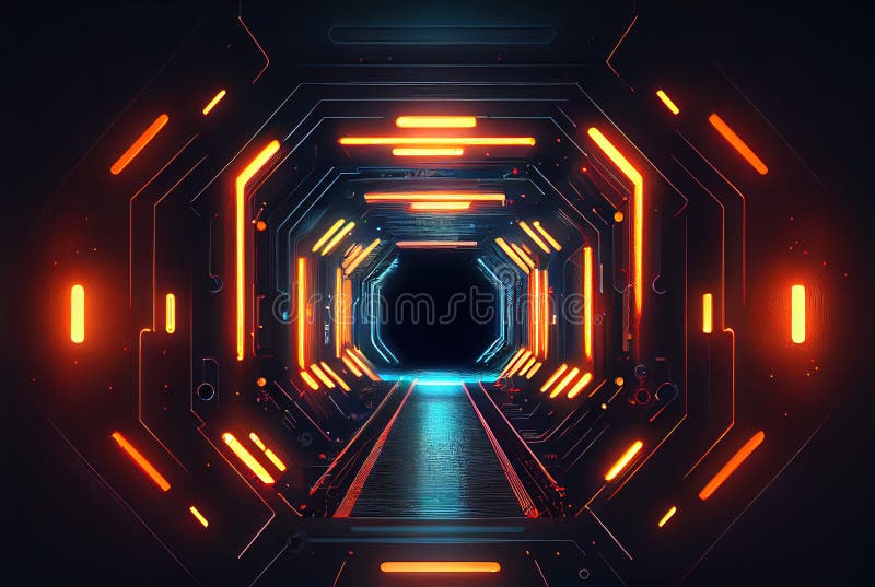 Futuristic Modern Abstract Background of Neon Light Tunnel Themed Space ...