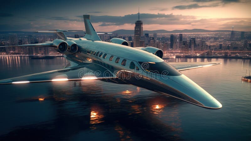 A Futuristic Modern Aircraft Flying on Metro City on Blurry Background ...