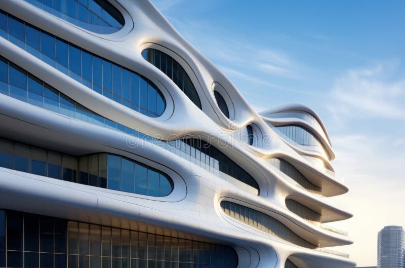Futuristic Modern Architecture Facade Wave Style. Generate Ai Stock ...