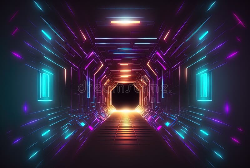 Futuristic Modern Background of Neon Light Tunnel Stock Illustration ...