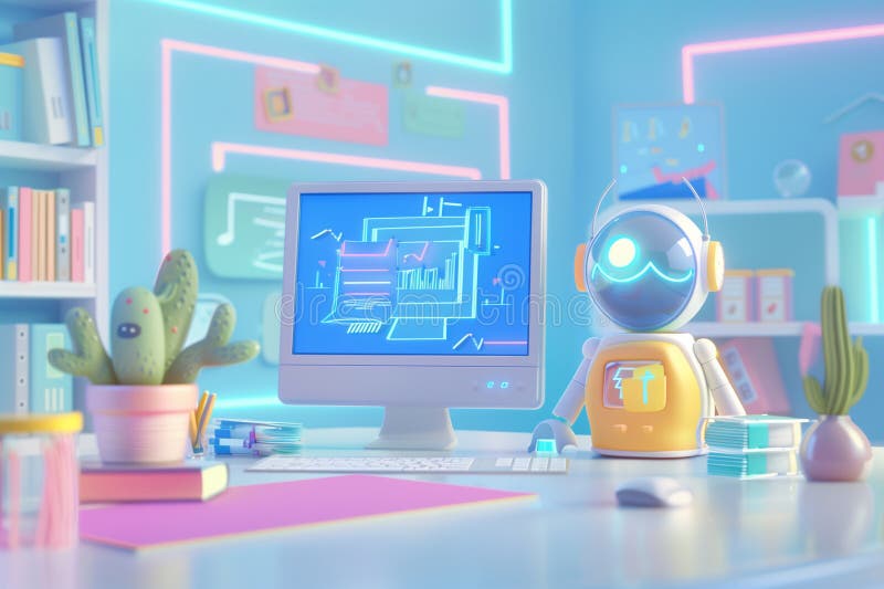 Futuristic Modern Creativity Table Interior with Computer Showing ...