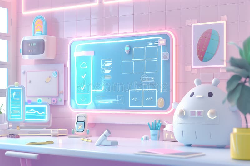 Futuristic Modern Creativity Table Interior with Computer Showing ...