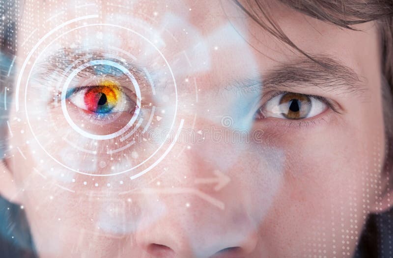 Futuristic Modern Cyber Man with Technology Screen Eye Panel Stock ...