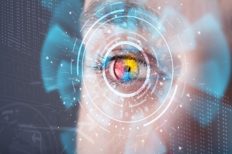 Futuristic Modern Cyber Man with Technology Screen Eye Panel Stock ...