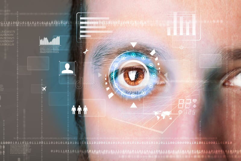 Futuristic Modern Cyber Man with Technology Screen Eye Panel Stock ...