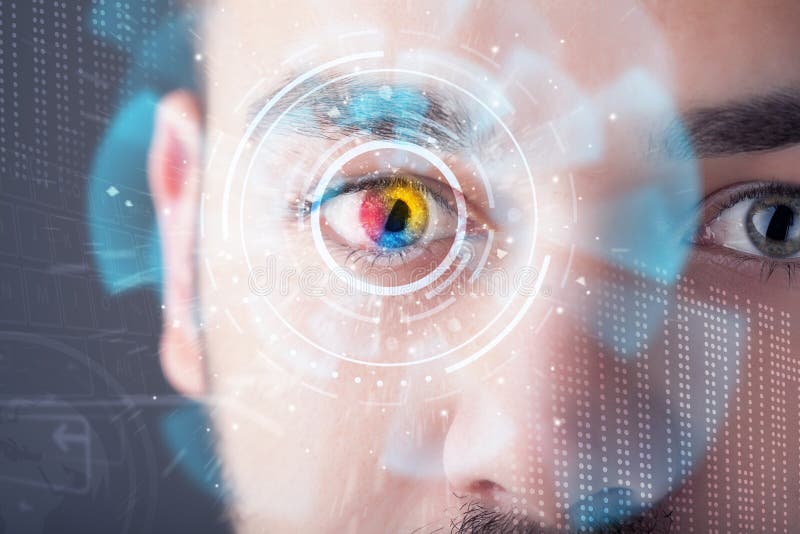 Futuristic Modern Cyber Man with Technology Screen Eye Panel Stock ...