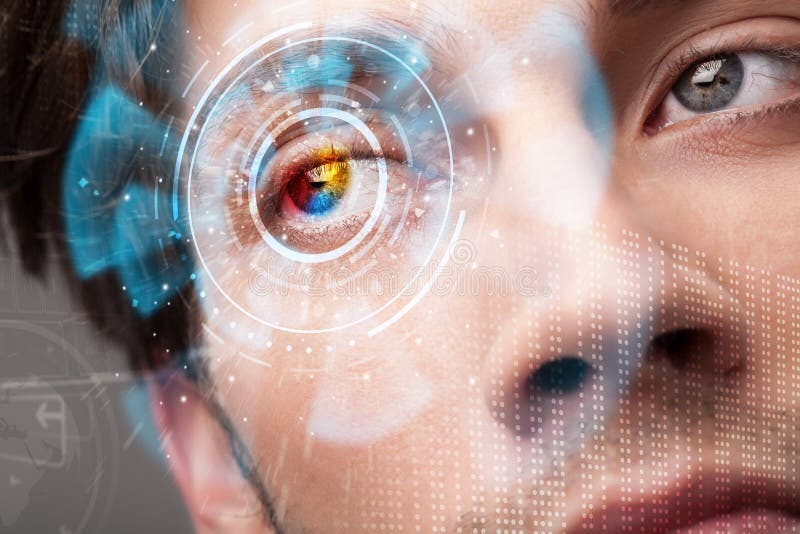 Futuristic Modern Cyber Man with Technology Screen Eye Panel Stock ...