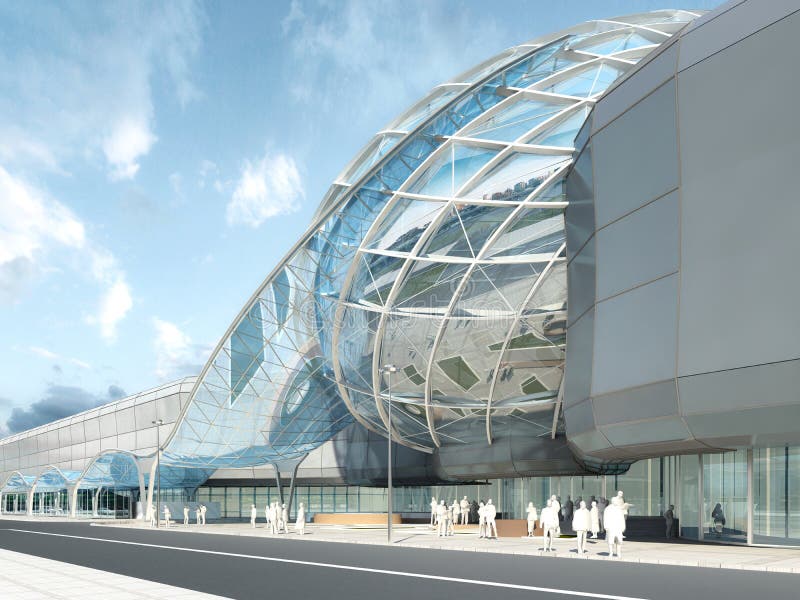 Futuristic Modern Design Mega Mall Glass and Steel. Stock Illustration ...