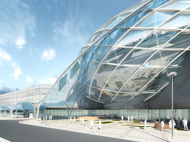 Futuristic Modern Design Mega Mall Glass and Steel. Stock Illustration ...