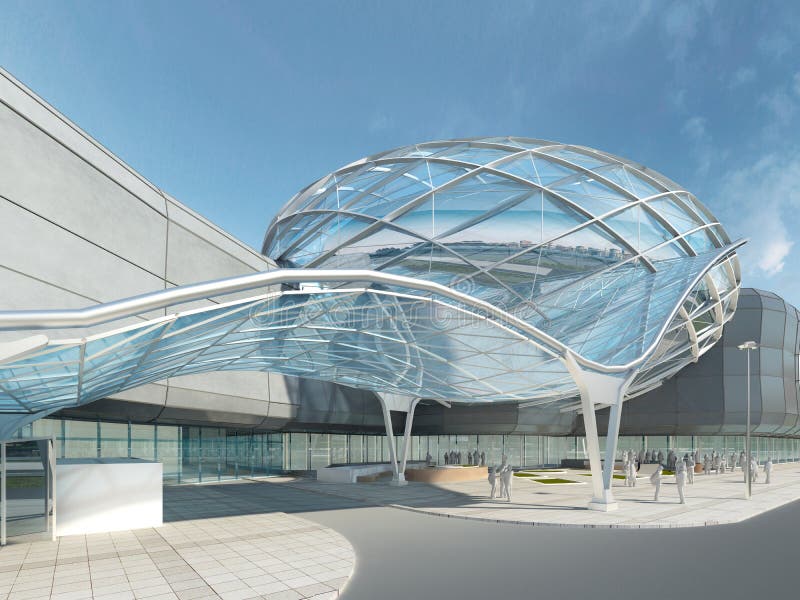 Futuristic Modern Design Mega Mall Glass and Steel. Stock Illustration ...