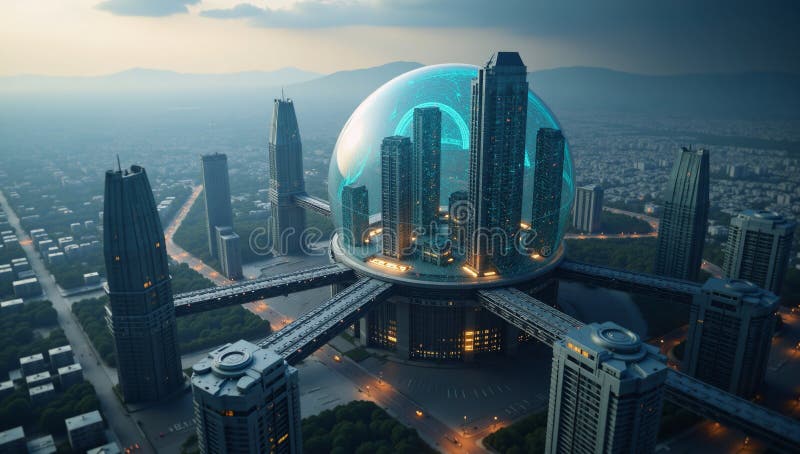 Futuristic Modern Digital Cityscape Intricately Connected by Buildings ...