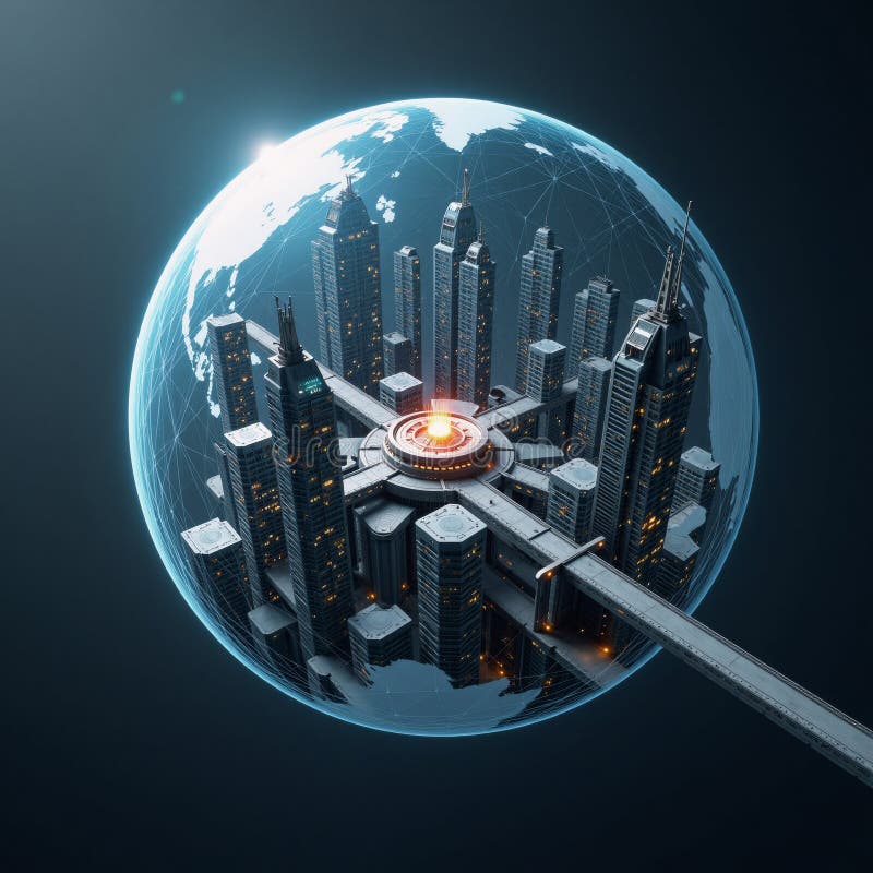 Futuristic Modern Digital Cityscape Intricately Connected by Buildings ...