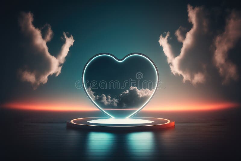 Futuristic Modern Empty Stage Reflective Dark Room with Glowing Heart ... Futuristic Modern Empty Stage Reflective Dark Room with Glowing Heart ...