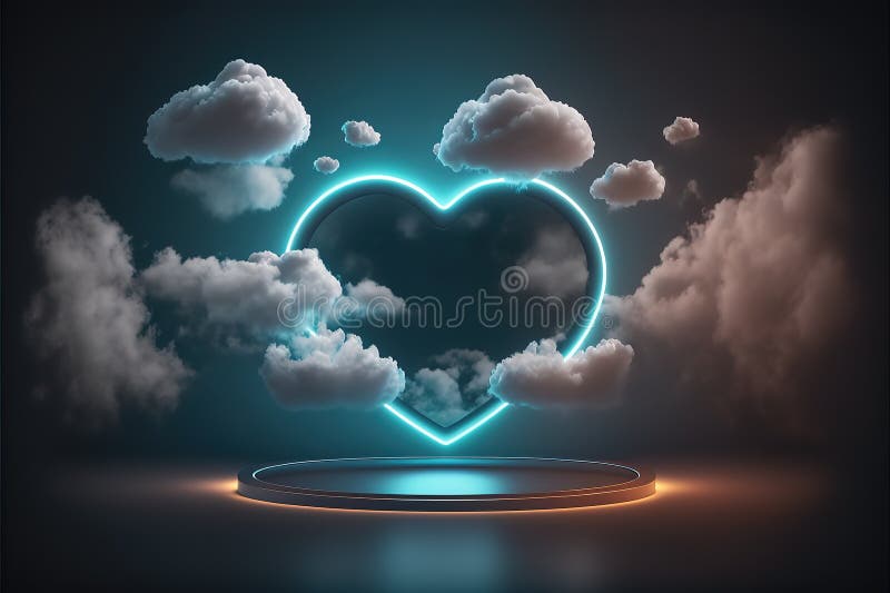 Futuristic Modern Empty Stage Reflective Dark Room with Glowing Heart ...