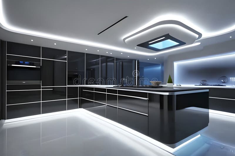 A Futuristic Modern Kitchen Concept Stock Illustration - Illustration ...