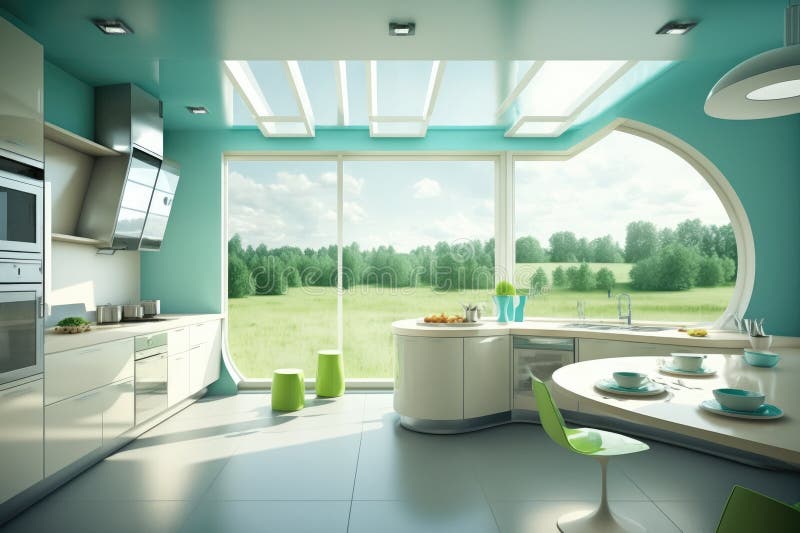 Futuristic, Modern Kitchen with Smart Technology and Ample Natural ...