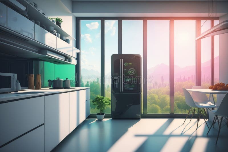 Futuristic, Modern Kitchen with Smart Technology and Ample Natural ...