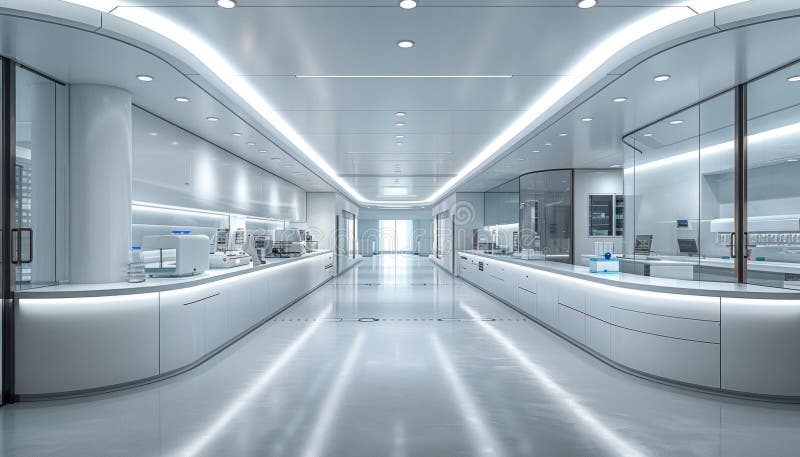 Futuristic and Modern Laboratory with White Equipment and Bright Lights ...