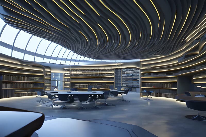 A Futuristic Modern Library Concept Stock Illustration - Illustration ...