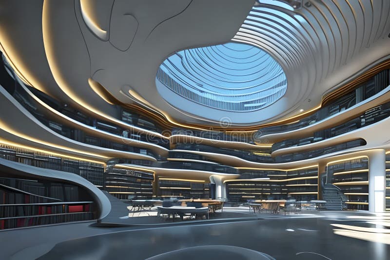 A Futuristic Modern Library Concept Stock Illustration - Illustration ...