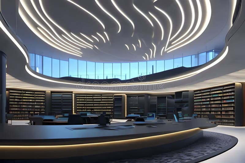 A Futuristic Modern Library Concept Stock Illustration Illustration