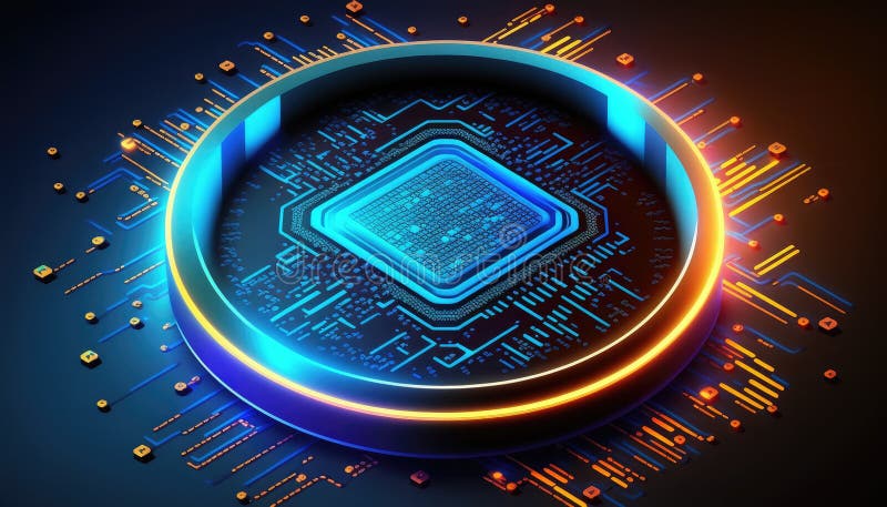 Futuristic Modern New Computer Processor Chip Colorful Neon Glowing ...