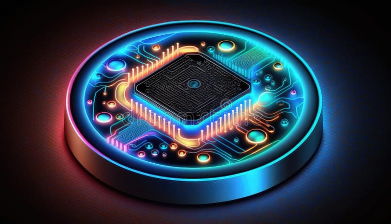 Futuristic Modern New Computer Processor Chip Colorful Neon Glowing ...