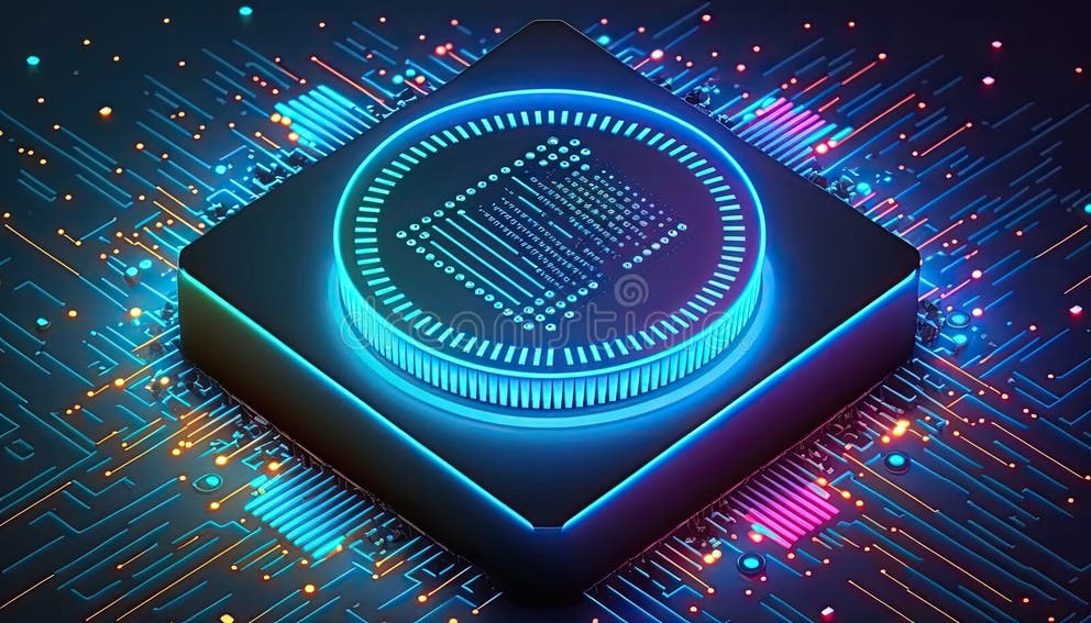 Futuristic Modern New Computer Processor Chip Colorful Neon Glowing ...