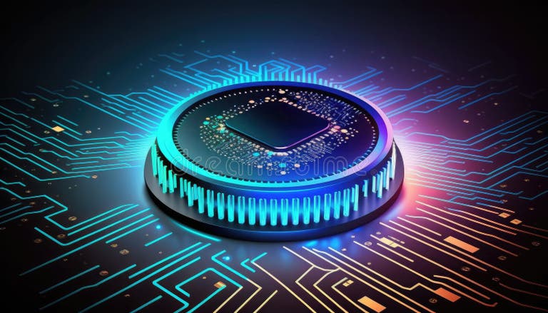 Futuristic Modern New Computer Processor Chip Colorful Neon Glowing ...