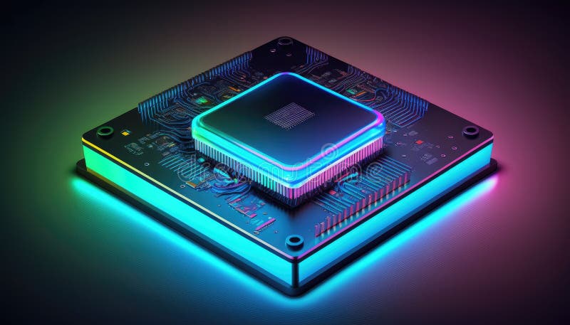 Futuristic Modern New Computer Processor Chip Colorful Neon Glowing ...