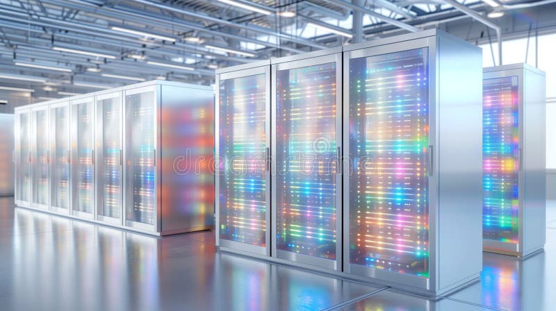Futuristic Modern Server Room, Concept of AI Calculations and Quantum ...