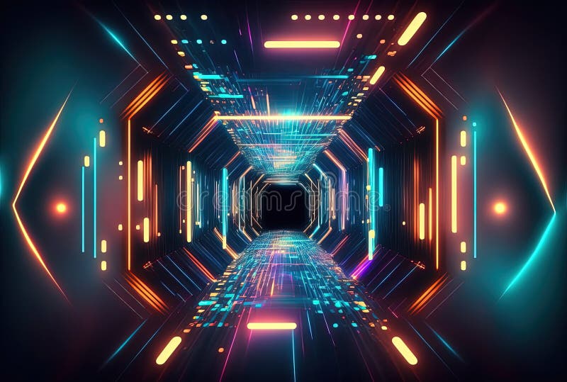 Futuristic Modern Technology Background of Neon Light Tunnel Stock ...
