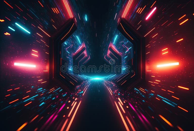 Futuristic Modern Technology Background of Space Station Themed Neon ...