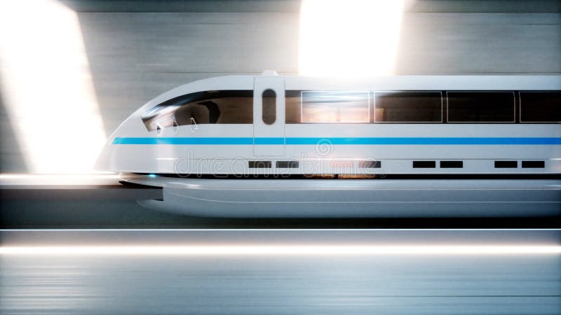 Futuristic Modern Train, Monorail Fast Driving in Sci Fi Tunnel ...