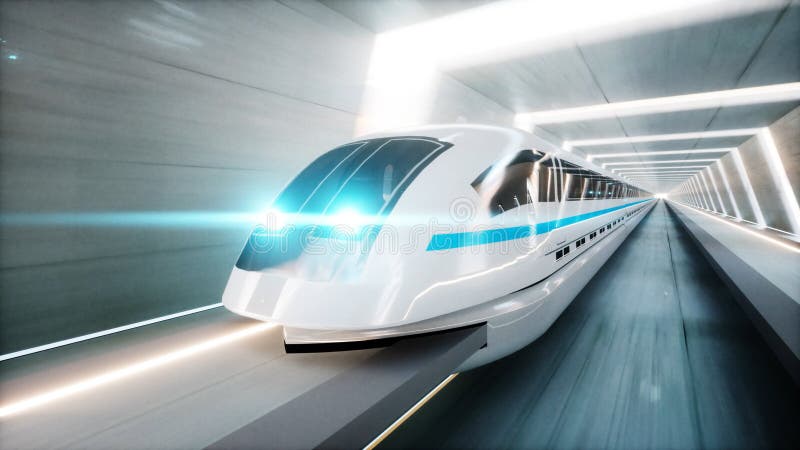 Futuristic Modern Train, Monorail Fast Driving in Sci Fi Tunnel ...