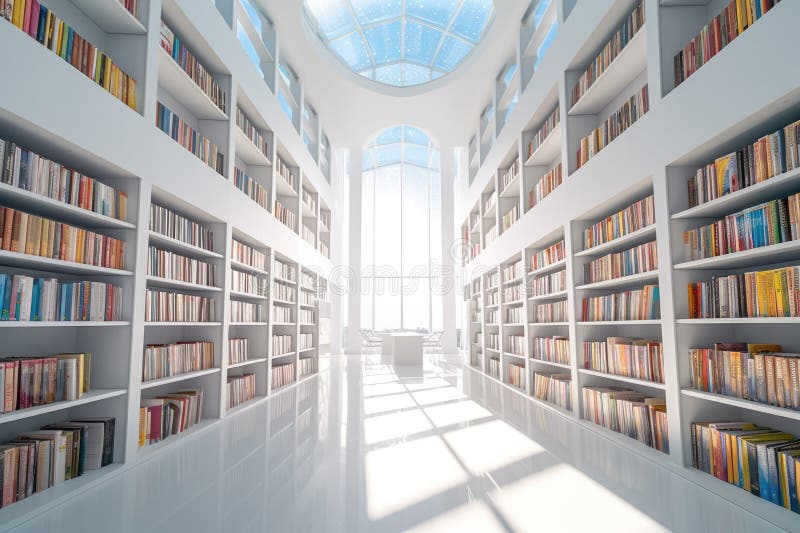 Futuristic Modern White Public Library. Light and Spacious Modern ...
