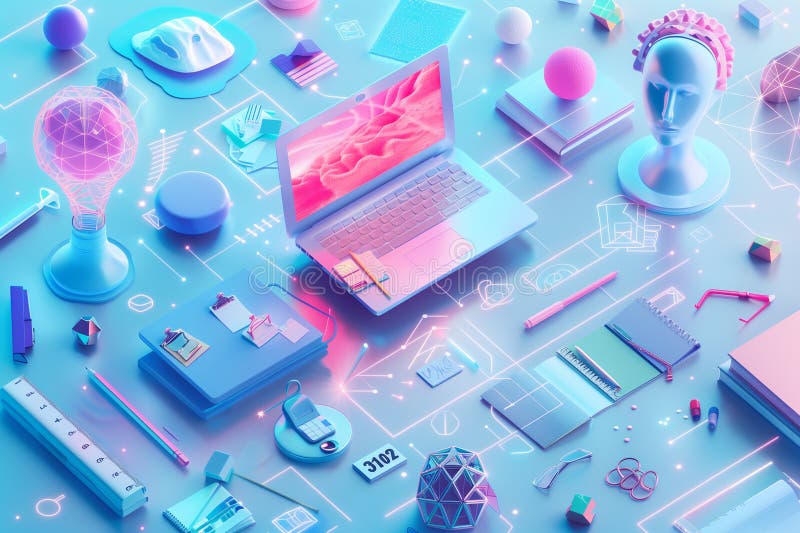 Futuristic Modern Workspace with Computer and Electronic Equipment ...