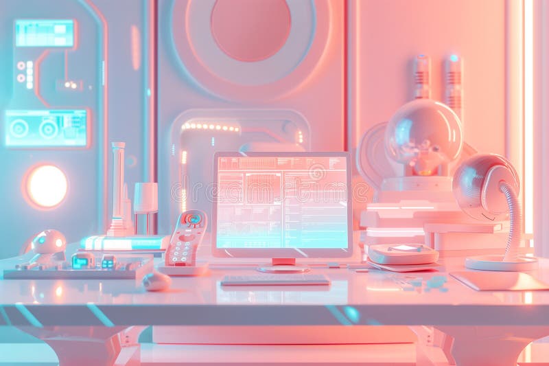 Modern Workspace or Study Desk with Computer in Colorful Design. Stock ...