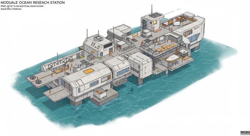 A Futuristic, Modular Ocean Research Station Depicted Floating on Water ...