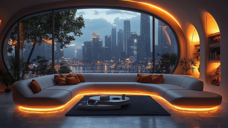 Futuristic Modular Sofa with Led Accents in Sci-fi Penthouse Stock ...