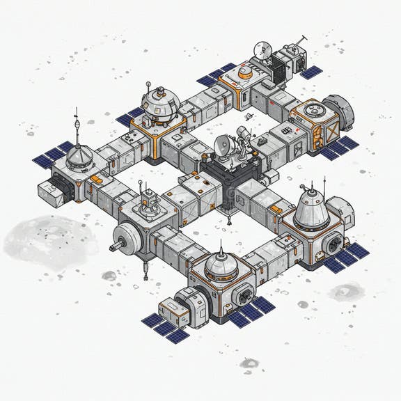 Futuristic, Modular Space Station with a Symmetrical Layout, Featuring ...