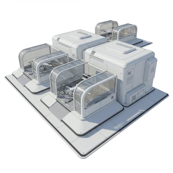 Futuristic Modular Structures Composed of White, Rectangular Units with ...